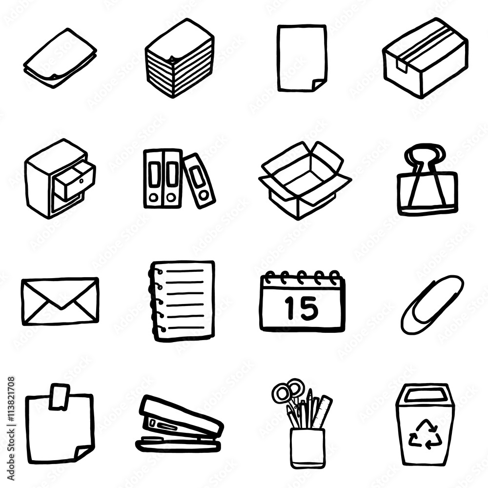 office objects or icons set/ cartoon vector and illustration, hand ...