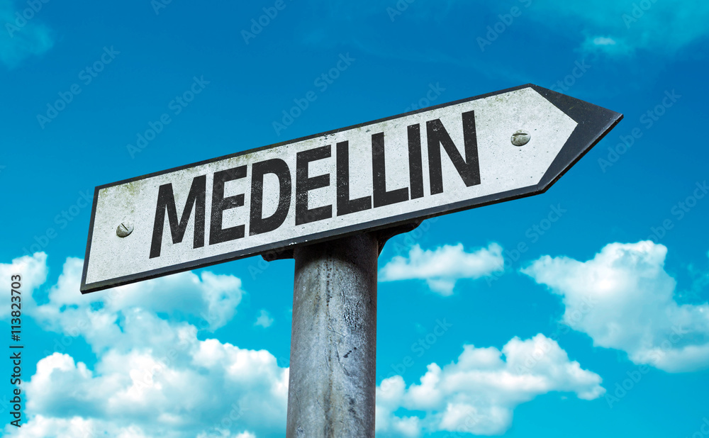 Medellin road sign in a concept image Stock Photo | Adobe Stock