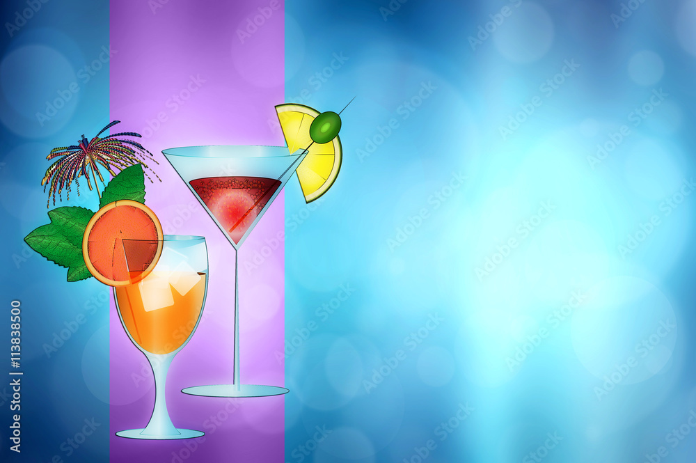 Two cocktail glasses with copy space for text. Abstract artistic ...