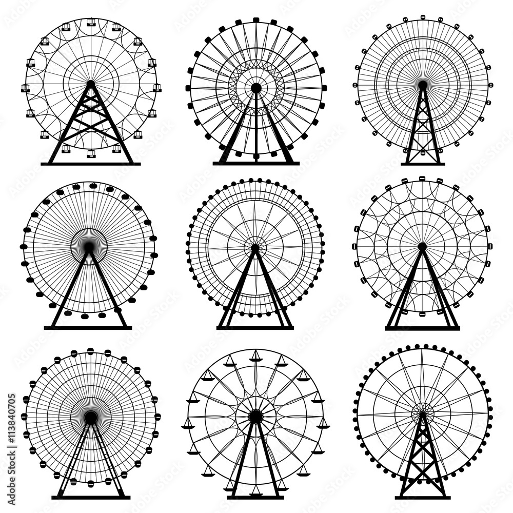 Ferris wheel silhouette, circle. Carnival. Funfair background.Carousel ...