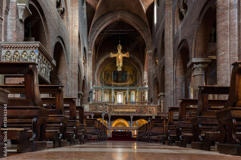 Interior of the Modena Cathedral, consecrated in 1184. The cathedral is ...