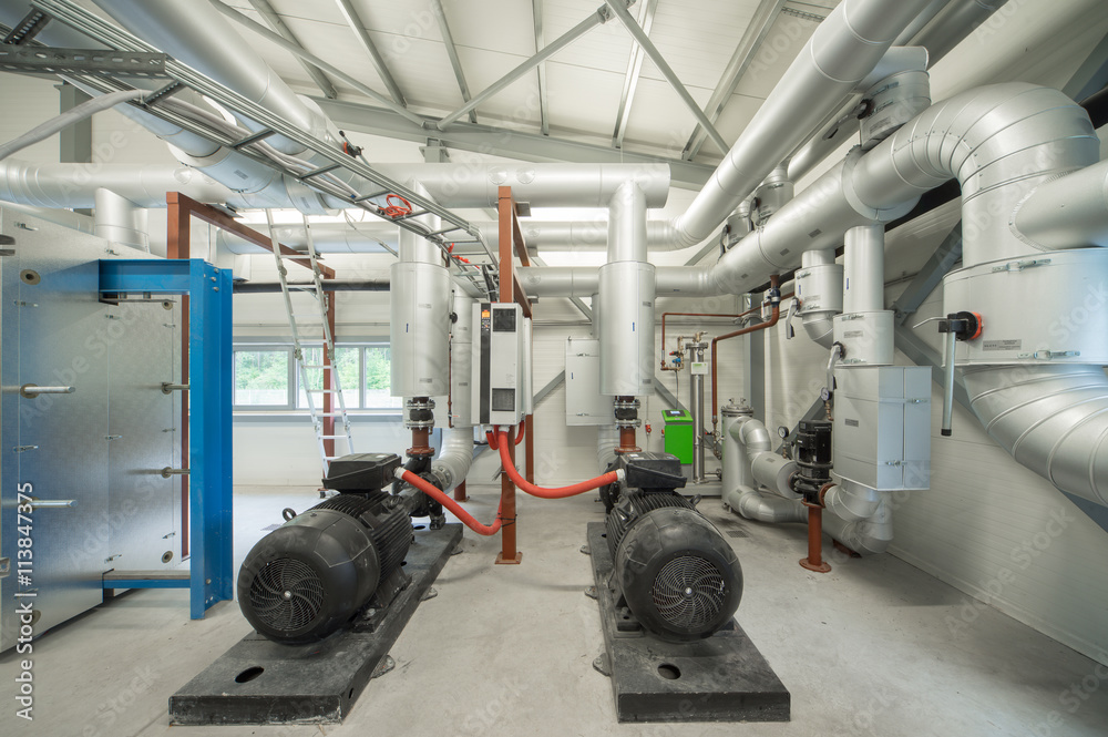 Pump room. Modern boiler room. Engine room. Stock Photo | Adobe Stock