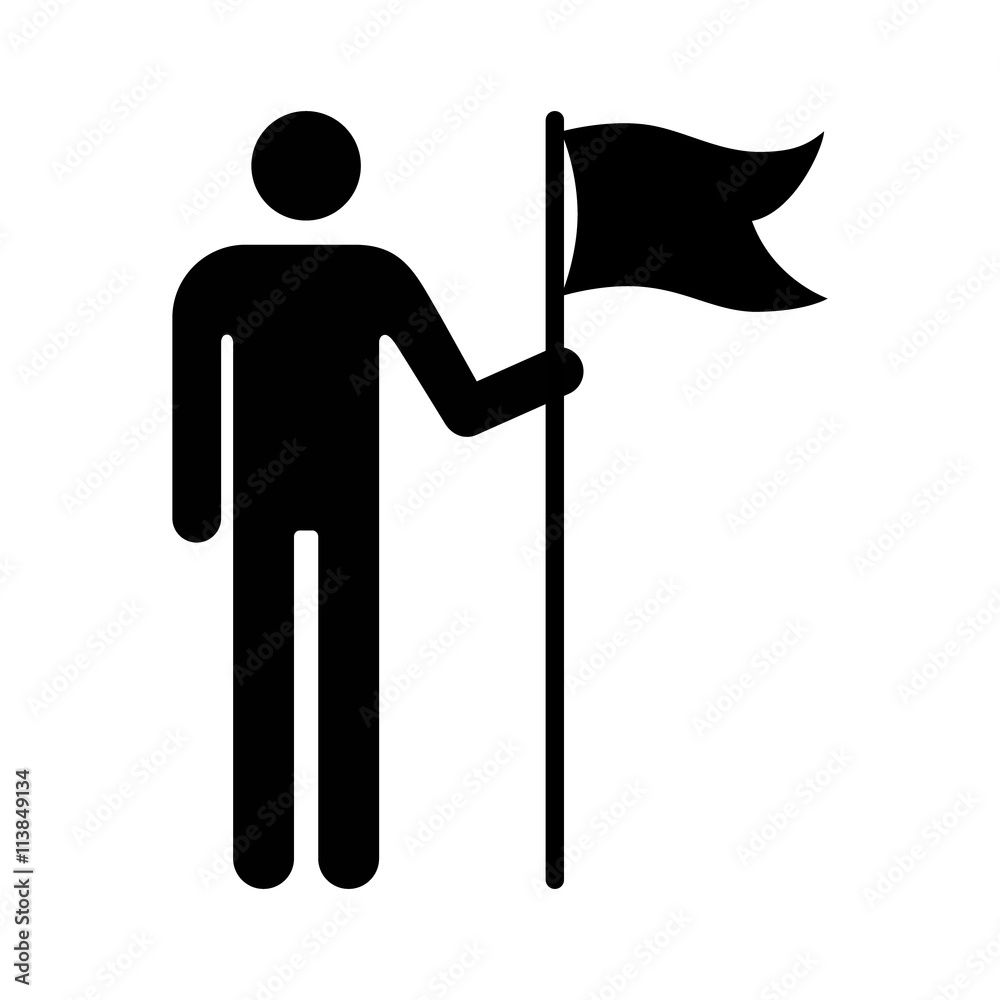 Man holding flag banner or person holding flag banner flat icon for ...