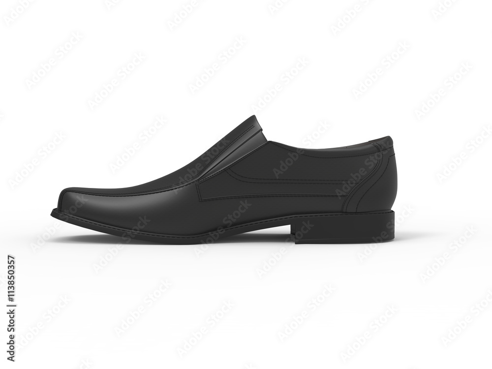 Slick black leather moccasin - side view - isolated on white background ...