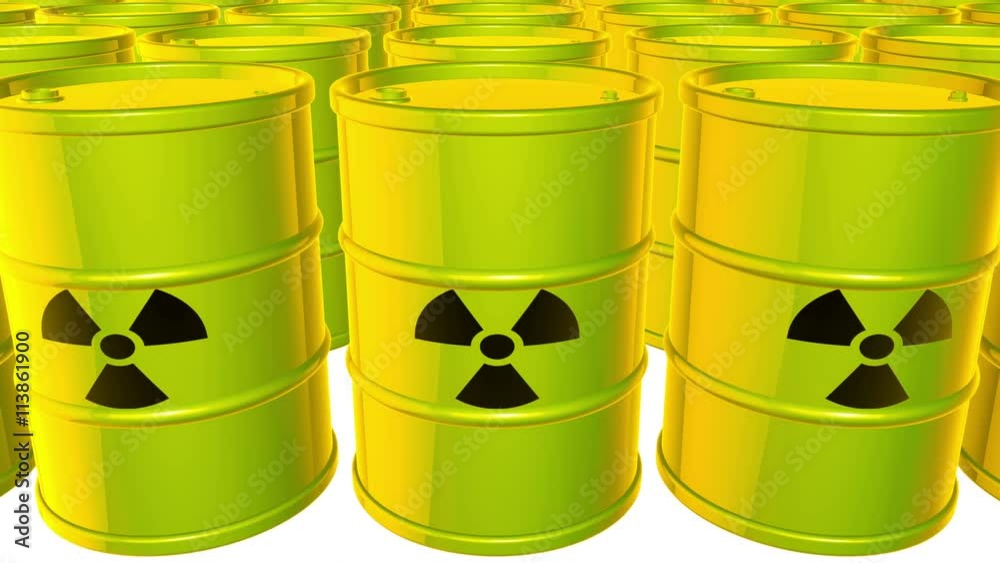 Looped animated background with acid-green-yellow barrels with black ...