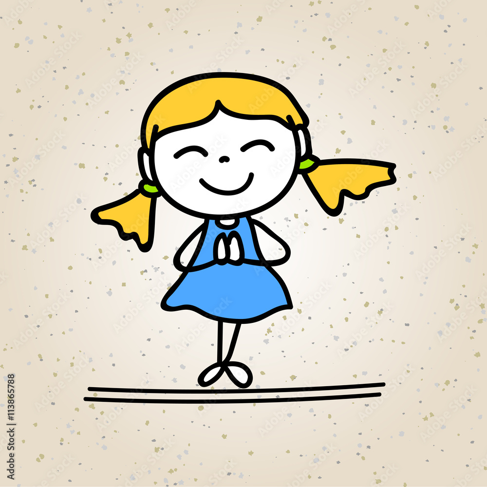 hand drawing cartoon happy girl happy kid with thank you posture Stock ...