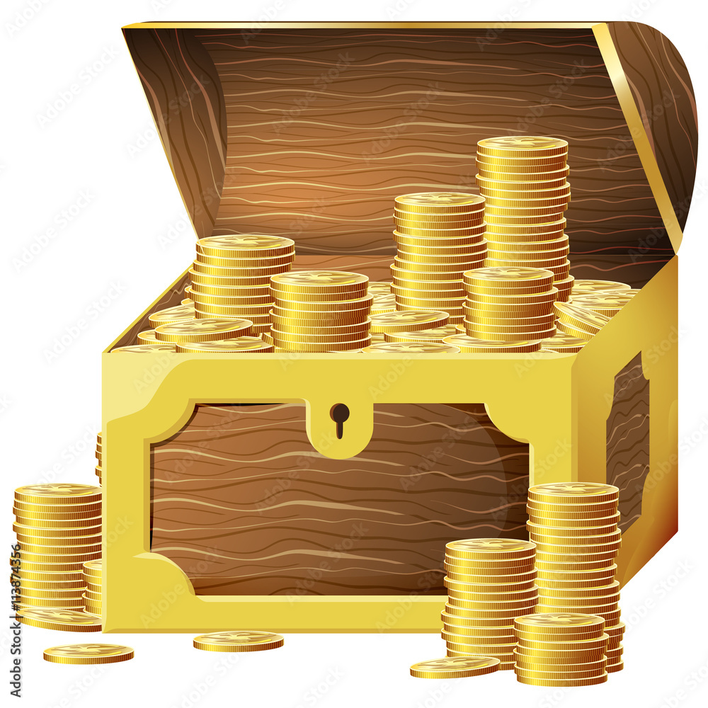Game icon of gold coins in chest. Gui asset elements collection. Vector ...
