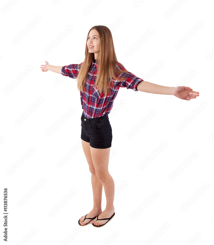 girl with raised arms Stock Photo | Adobe Stock