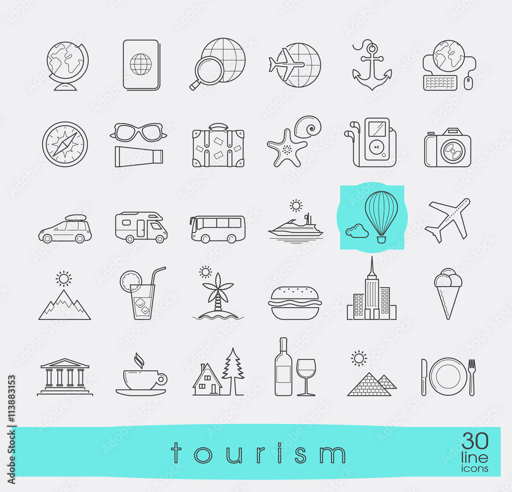 Set of premium quality line tourism icons. Collection of vector icons ...