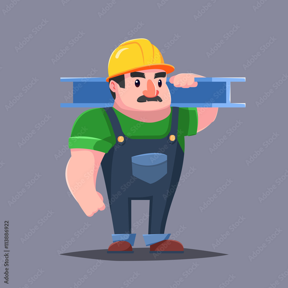 The builder in hardhat with the muscles. Strong man mustache. Cartoon ...