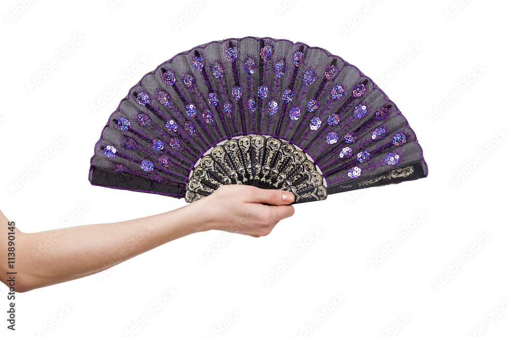 Hand holding fan isolated on white background Stock Photo | Adobe Stock