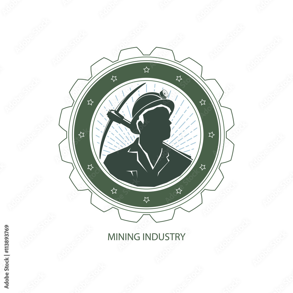 Mining Industry, Logo Design Element, Miner Holding a Pickax on a ...