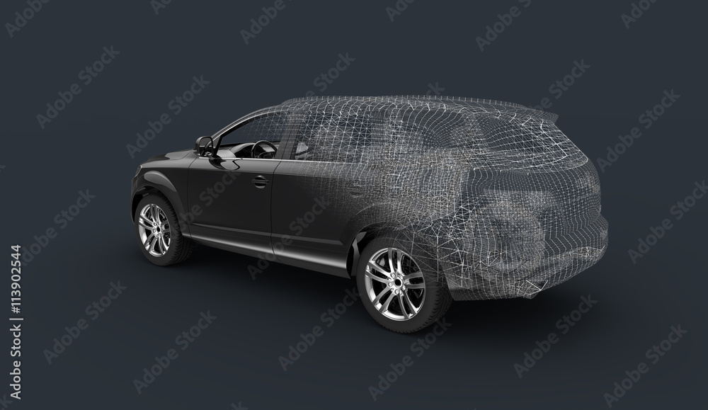 3d car model render wireframe Stock Illustration | Adobe Stock