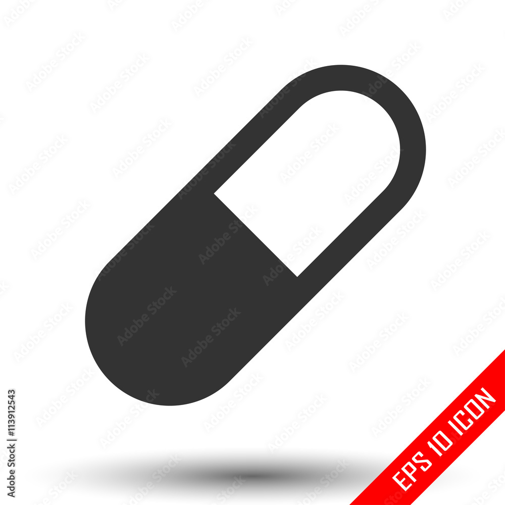 Pill icon. Pill sign. Simple flat logo of pill on white background ...