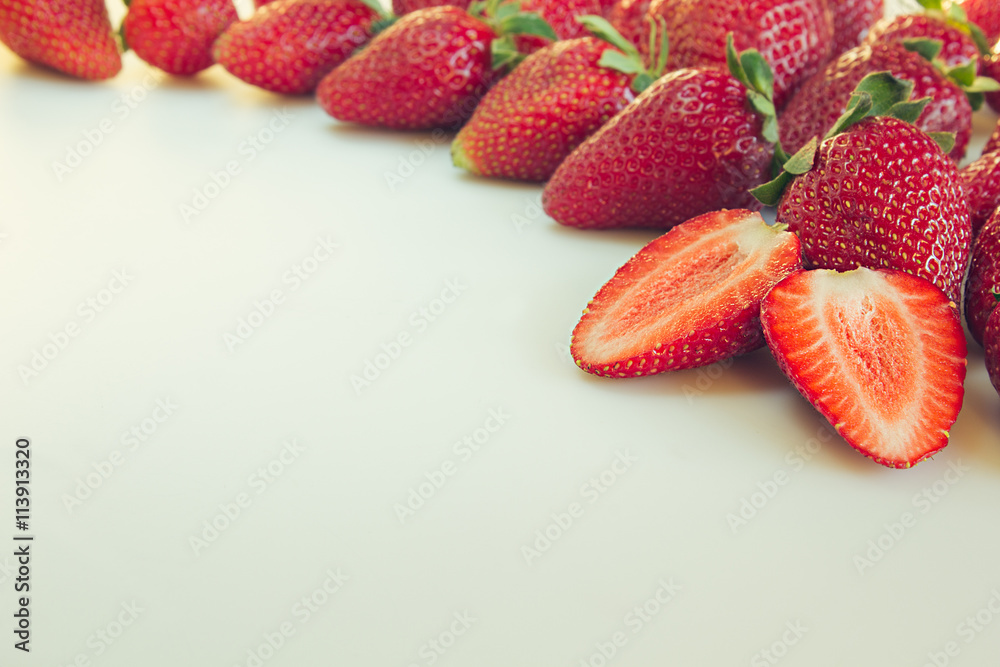 Cut strawberry on a white background. Sliced strawberry on strawberry ...