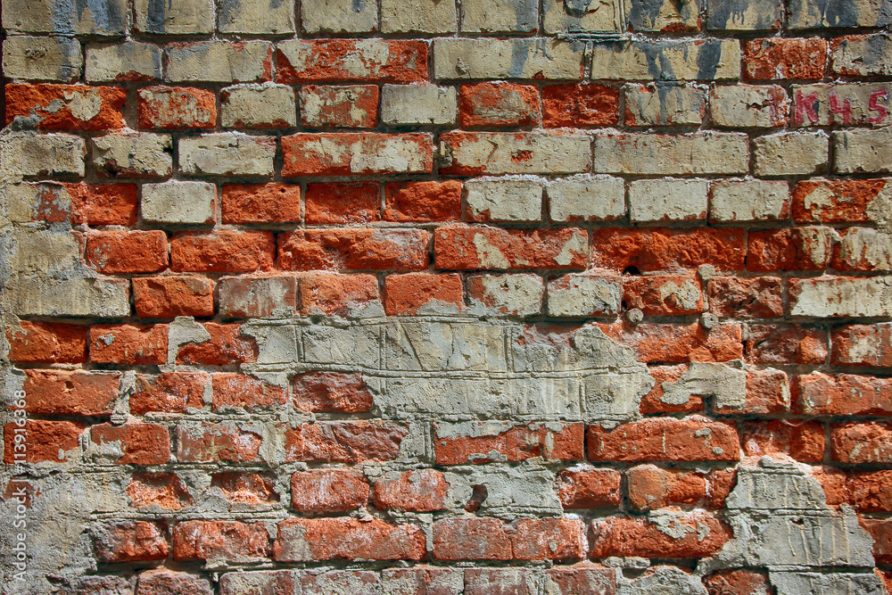 texture of old dilapidated shabby brickwork of red brick wall fo Stock ...