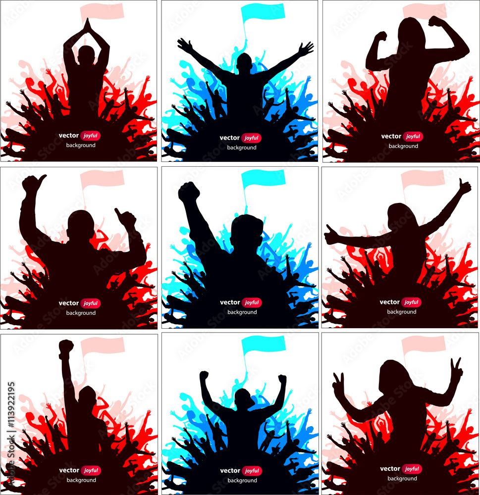 Posters with cheering people Stock Vector | Adobe Stock