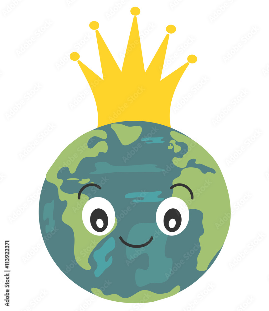 cute happy cartoon earth with royal crown vector illustration Stock ...