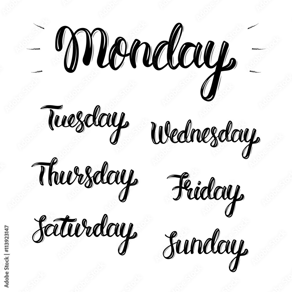 Trendy hand lettering set of days of the week, fashion graphics, art ...
