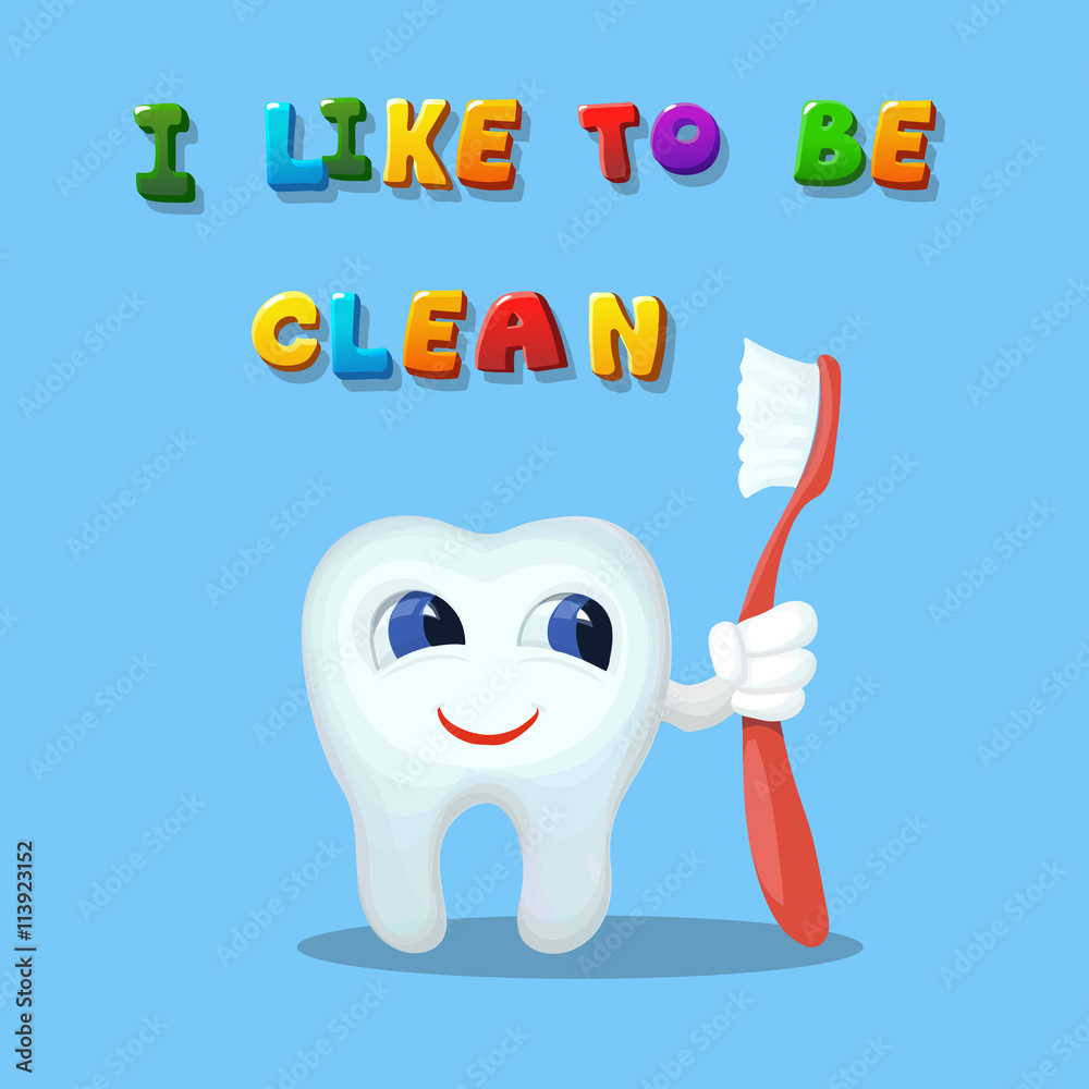 Cute cartoon tooth like cleaning with a brush art vector illustration ...