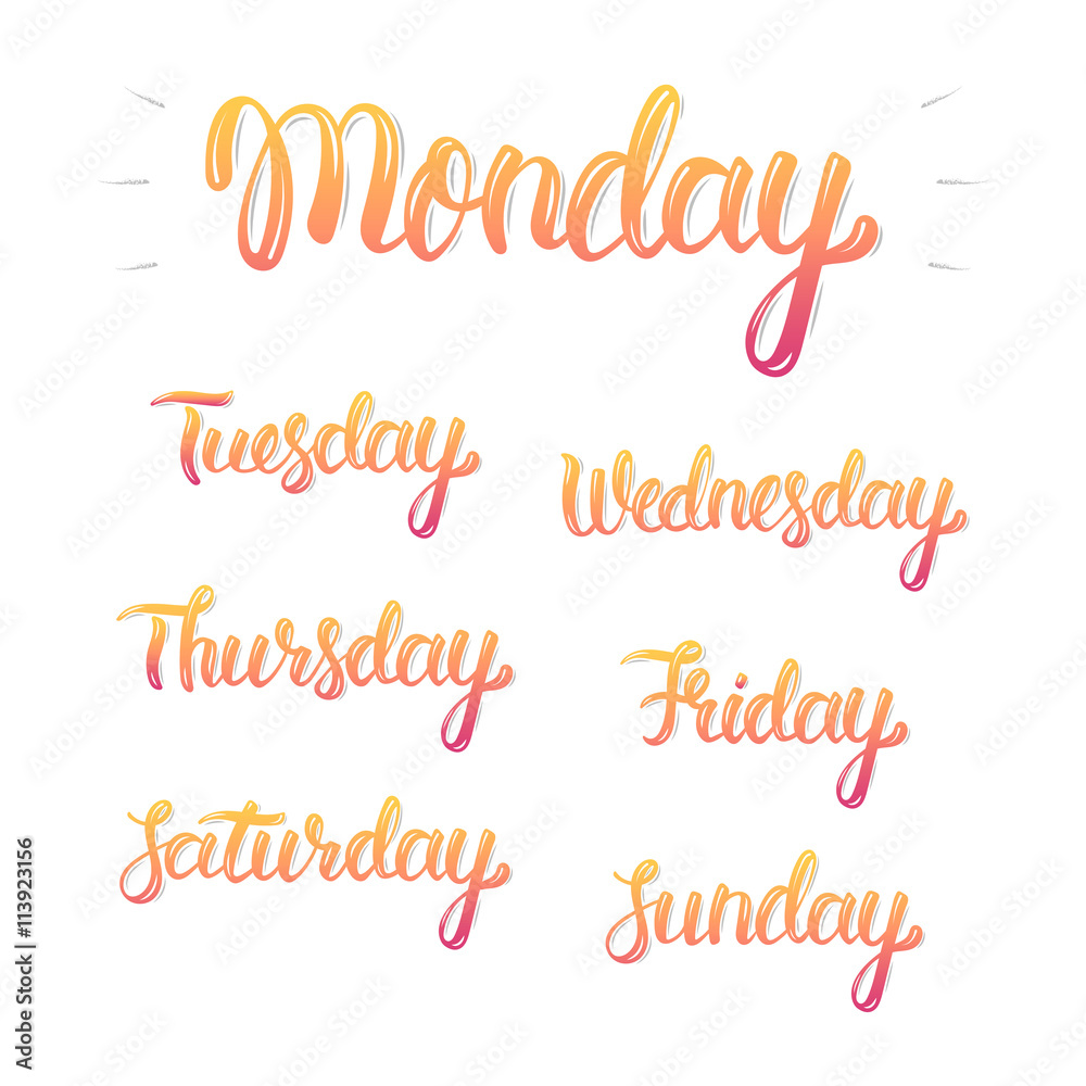Trendy hand lettering set of days of the week, fashion graphics, art ...