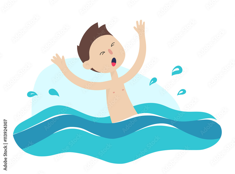 Young boy drowning in water. Emergency situation, accident concept ...