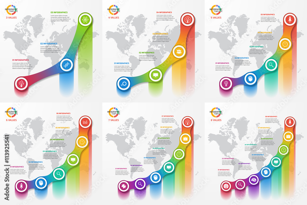 Set of line graph infographic templates for charts and diagrams ...