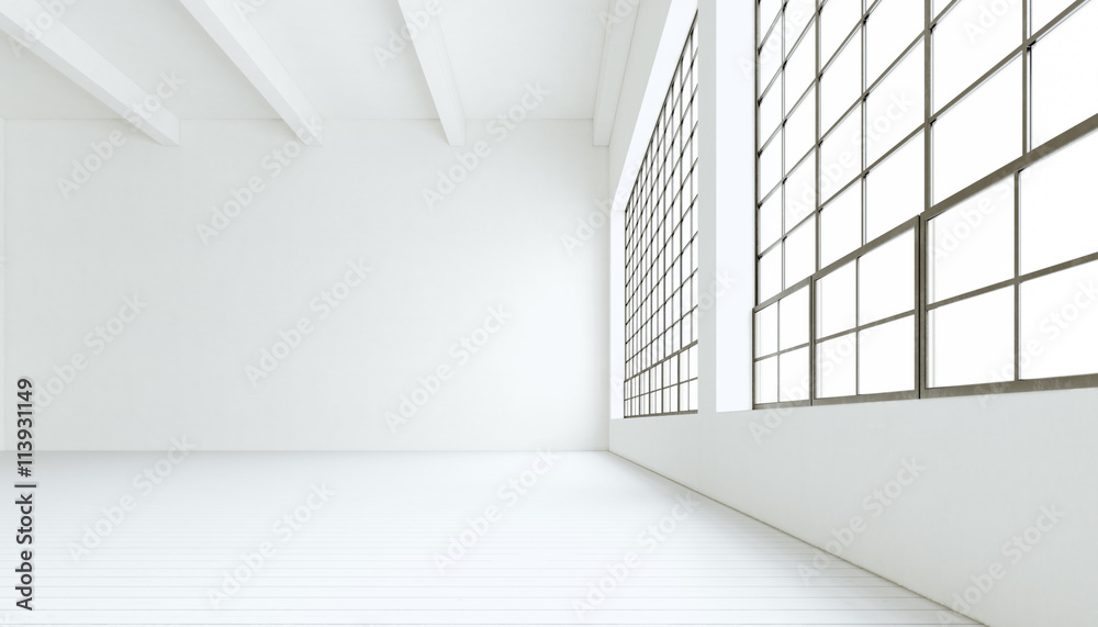 Fototapeta Artystyczne Blank modern industrial room with huge panoramic ...