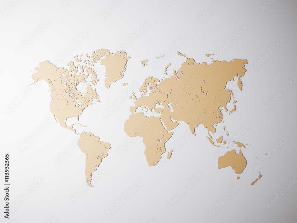Blank Craft Political World Map. 3D rendering. Empty concrete wall ...