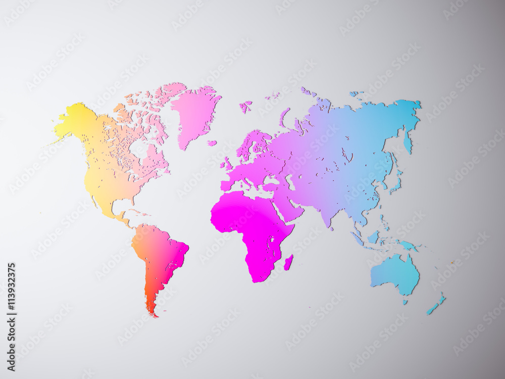 Blank Multicolor Texture Political World Map. 3D rendering. Empty ...