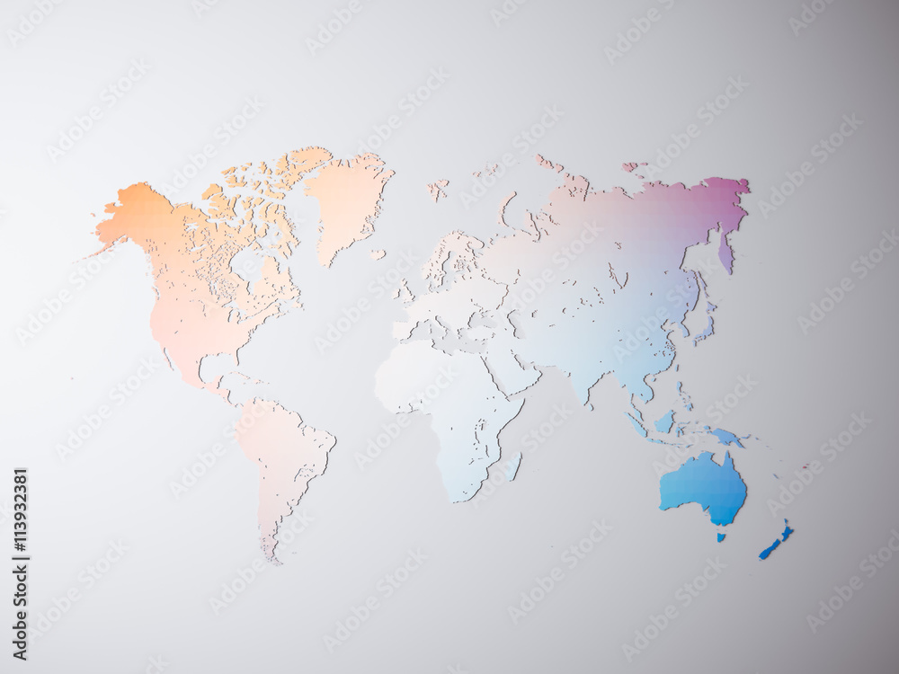 Clear Multicolor Texture Political World Map. 3D rendering. Empty ...