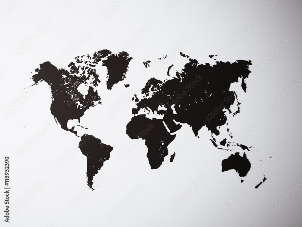Blank Black Texture Political World Map. 3D rendering. Empty Concrete ...