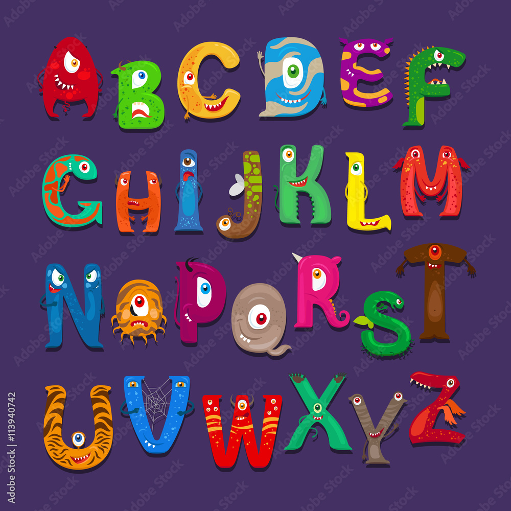 Funny alphabet. Vector cute funny abc for kids scrapbook Stock Vector ...