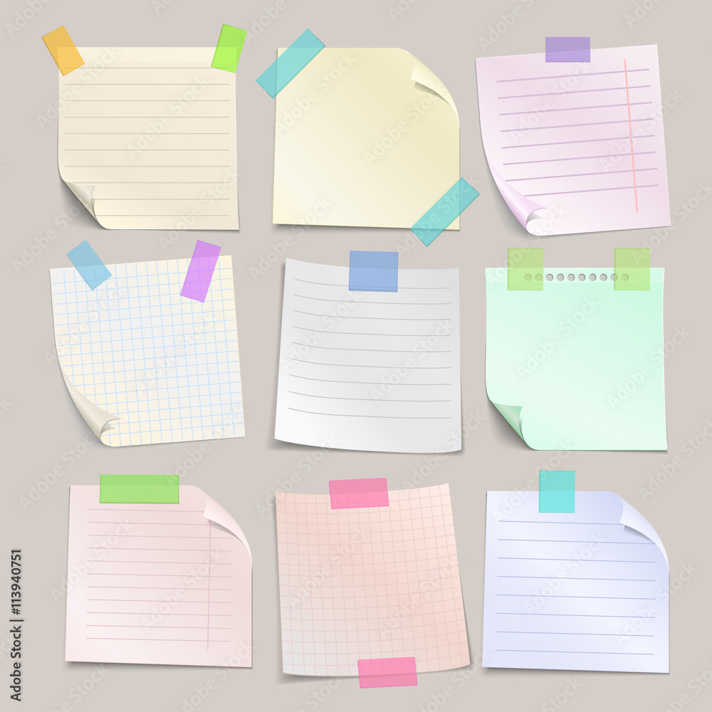 Stick note papers vector set. Collection of paper note with line and ...