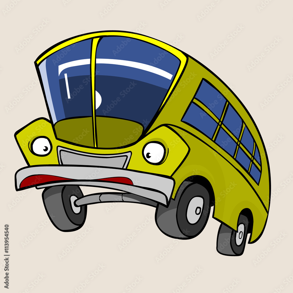 Cartoon Character Yellow Bus surprised Stock Vector | Adobe Stock