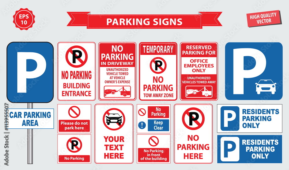 Car Parking Sign (no parking building entrance, tow away zone, car ...