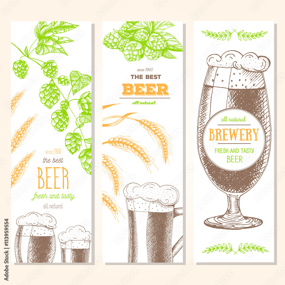 Banner set. Vector illustration in sketch style. Hand drawn beer ...