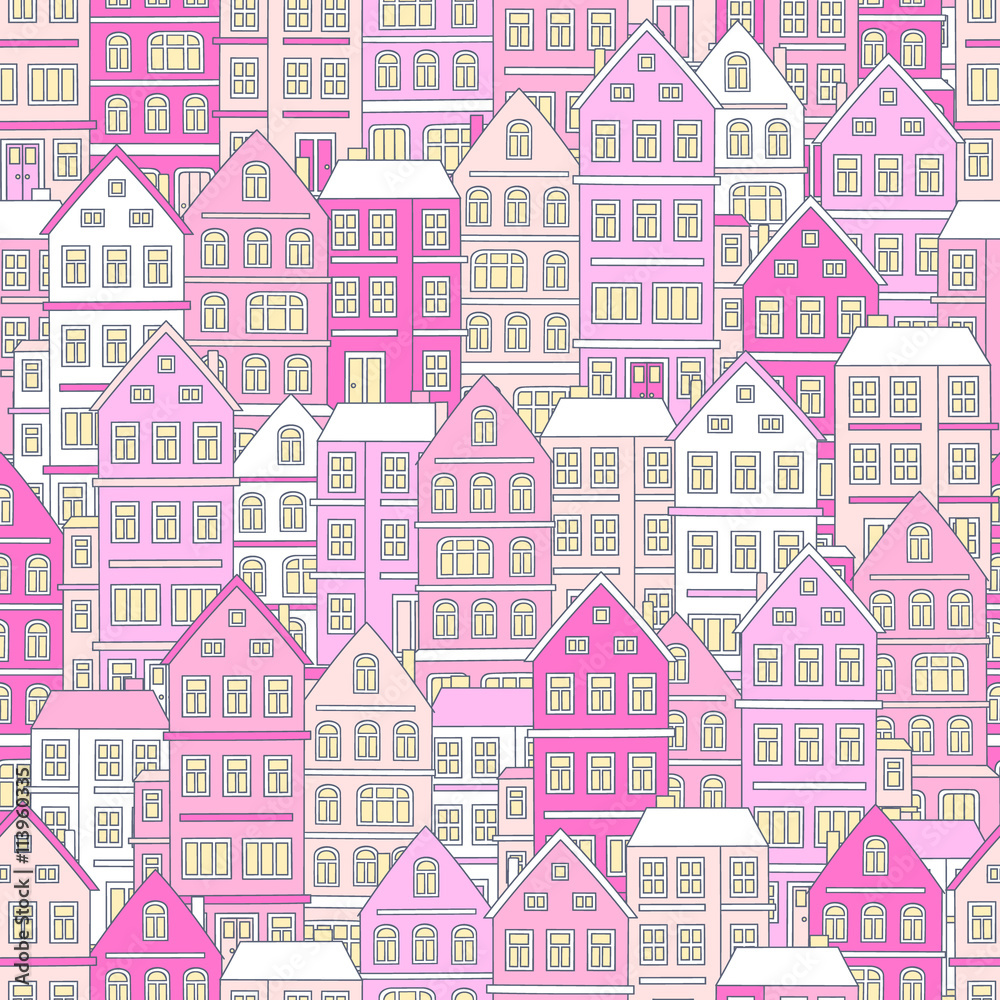 Doodle house. Vector seamless pattern with doodle houses. Cute ...