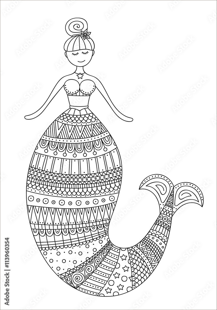Cute doodle mermaid. Vector hand drawn mermaid with doodle ornament ...