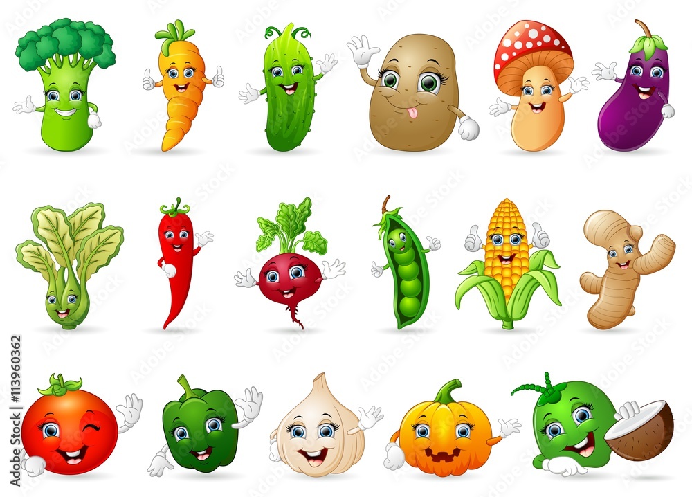 Funny various cartoon vegetables Stock Vector | Adobe Stock