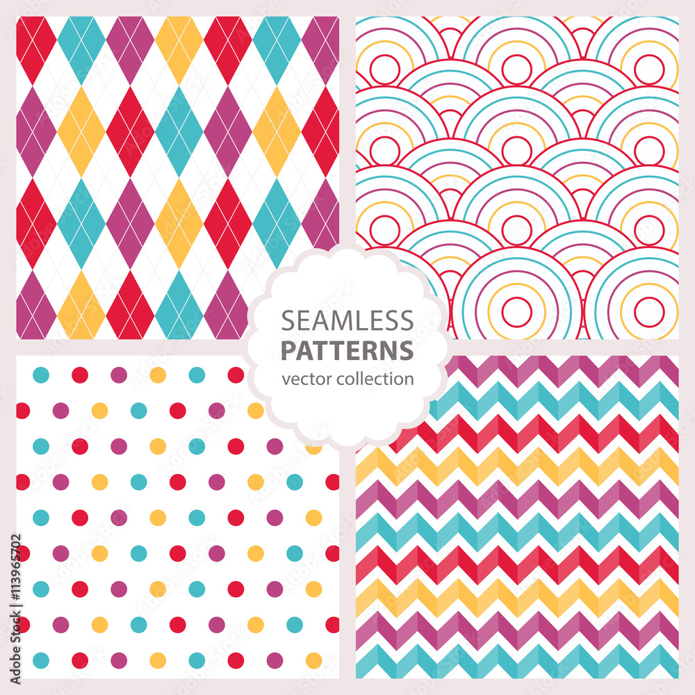 4 drawn painted geometric patterns set. Vector illustration Stock ...