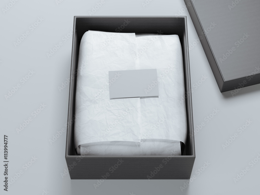 Box with wrapping paper and business card. 3d rendering Stock ...