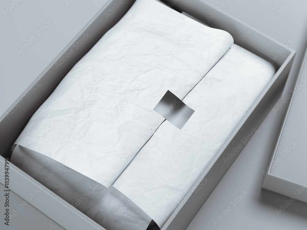 Box with wrapping paper and sticker. 3d rendering Stock Illustration ...