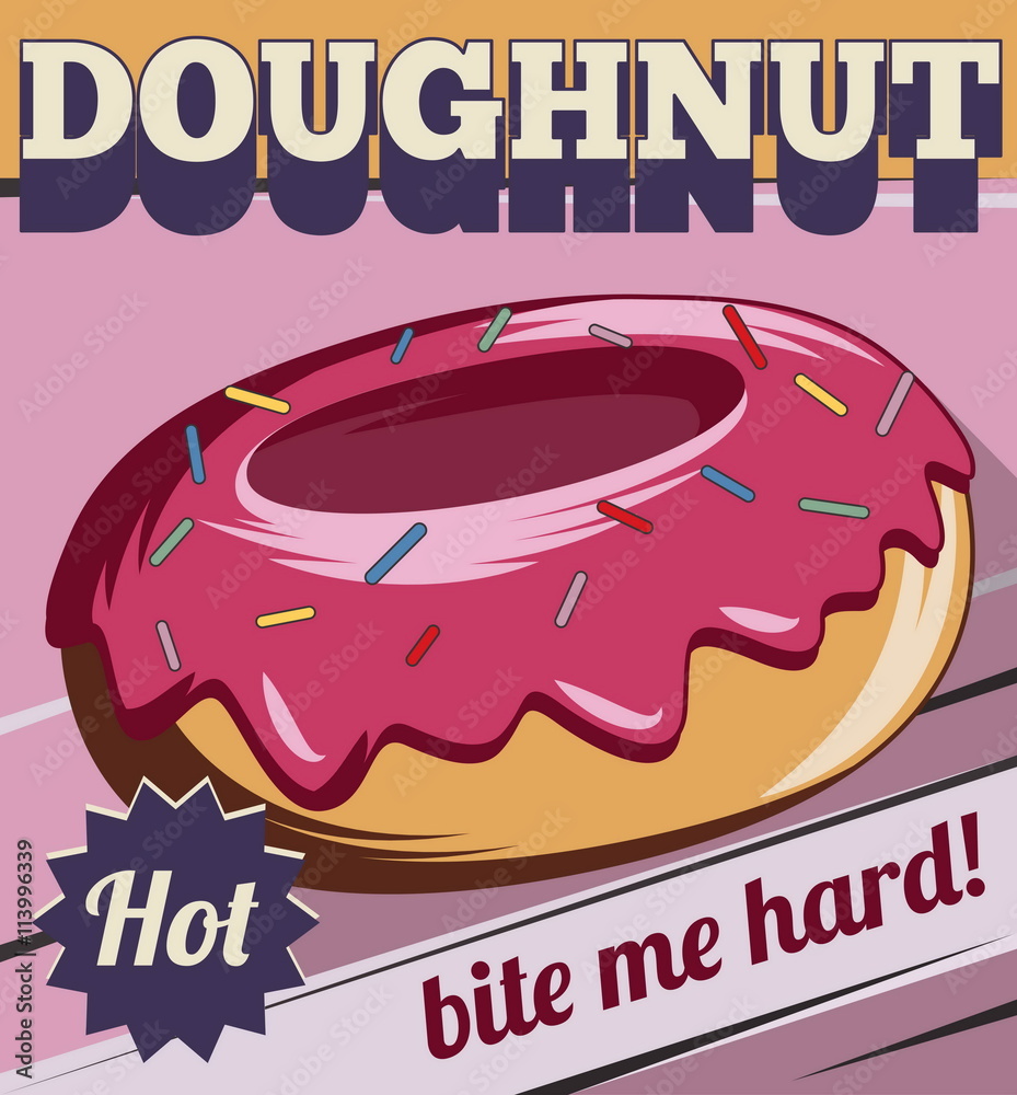 Vintage retro stylized customizable sweet donut with icing poster ...