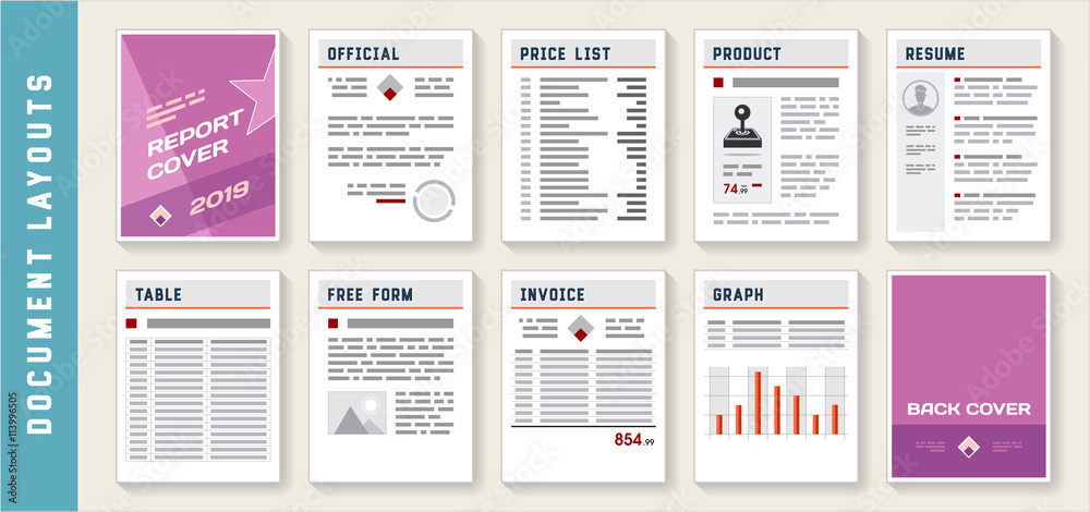 Document Report Layout Templates Set Stock Vector | Adobe Stock