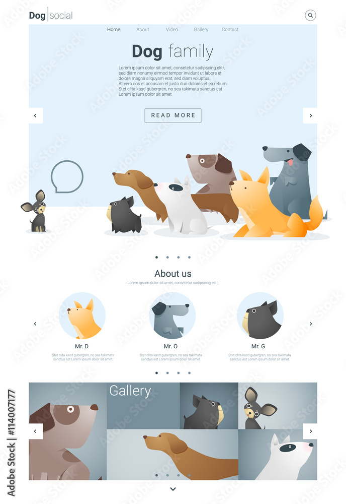 Animal website template banner and infographic with Dog, vector ...