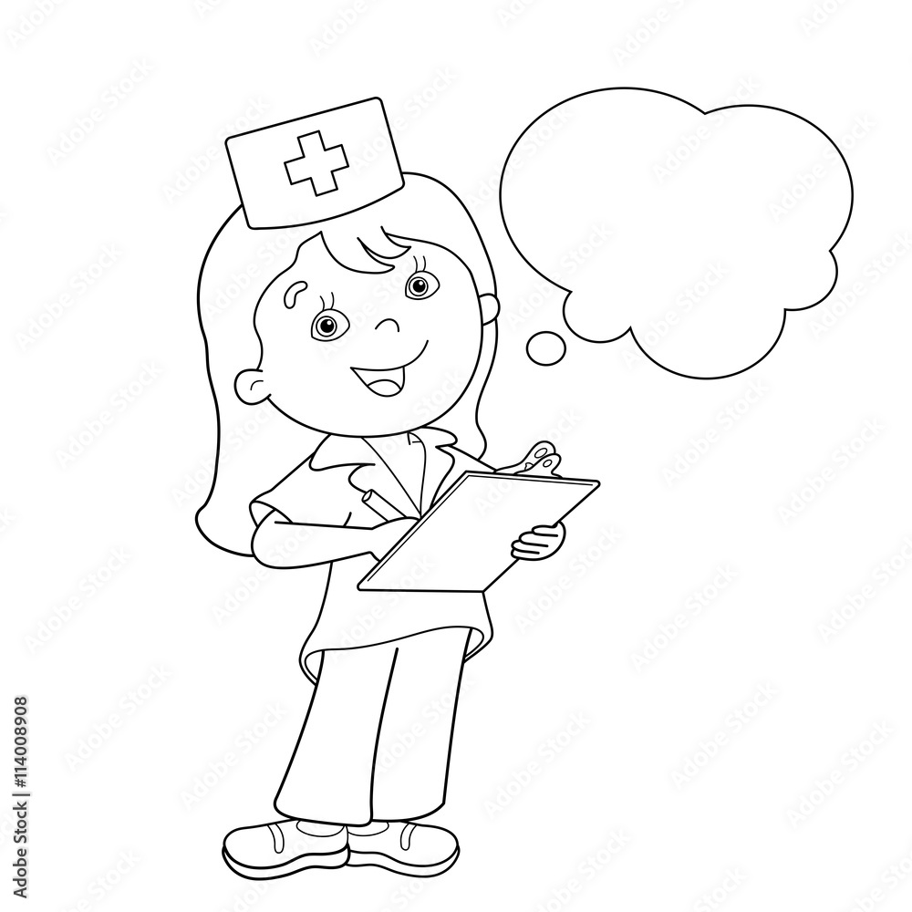 Coloring Page Outline Of cartoon doctor Stock Vector | Adobe Stock