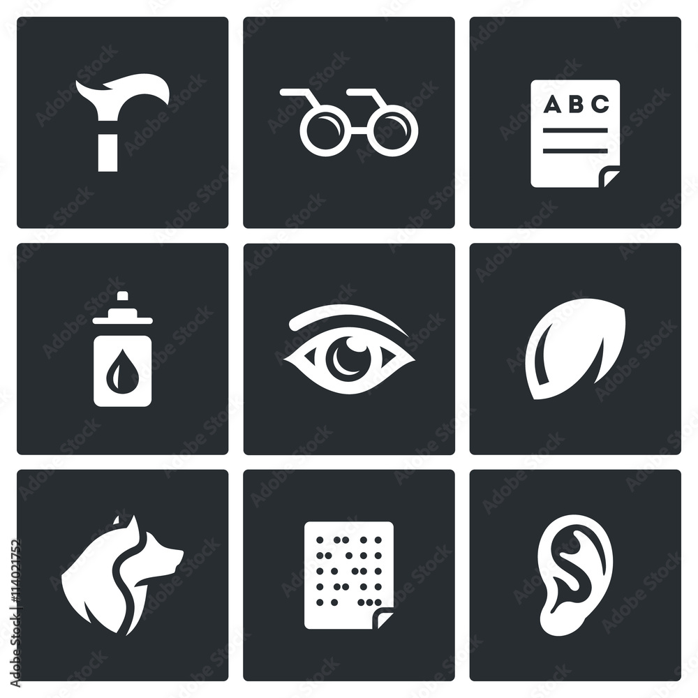 Vector Set of Disability Icons. Lameness, Blindness, Diagnostic ...