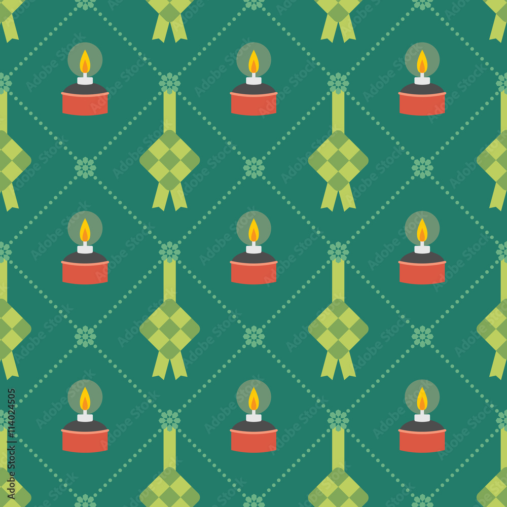 Hari Raya theme pattern. Ketupat (rice dumpling) and pelita (muslim oil ...
