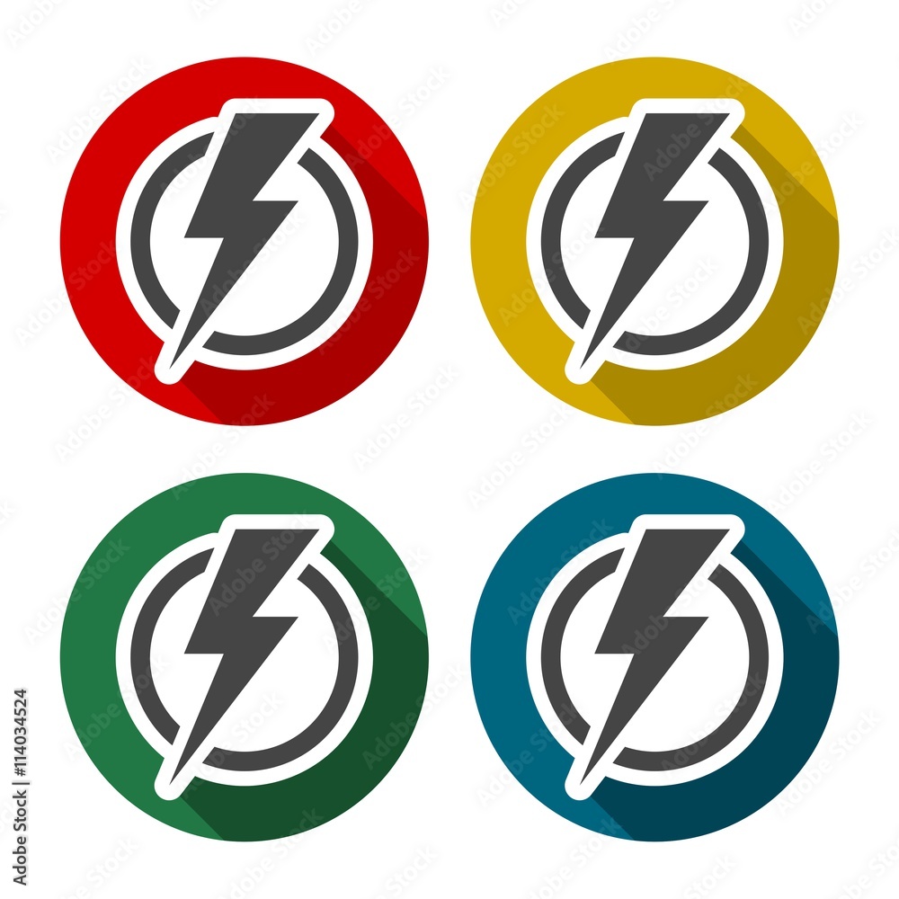 Lightning bolt icons set with long shadow Stock Vector | Adobe Stock